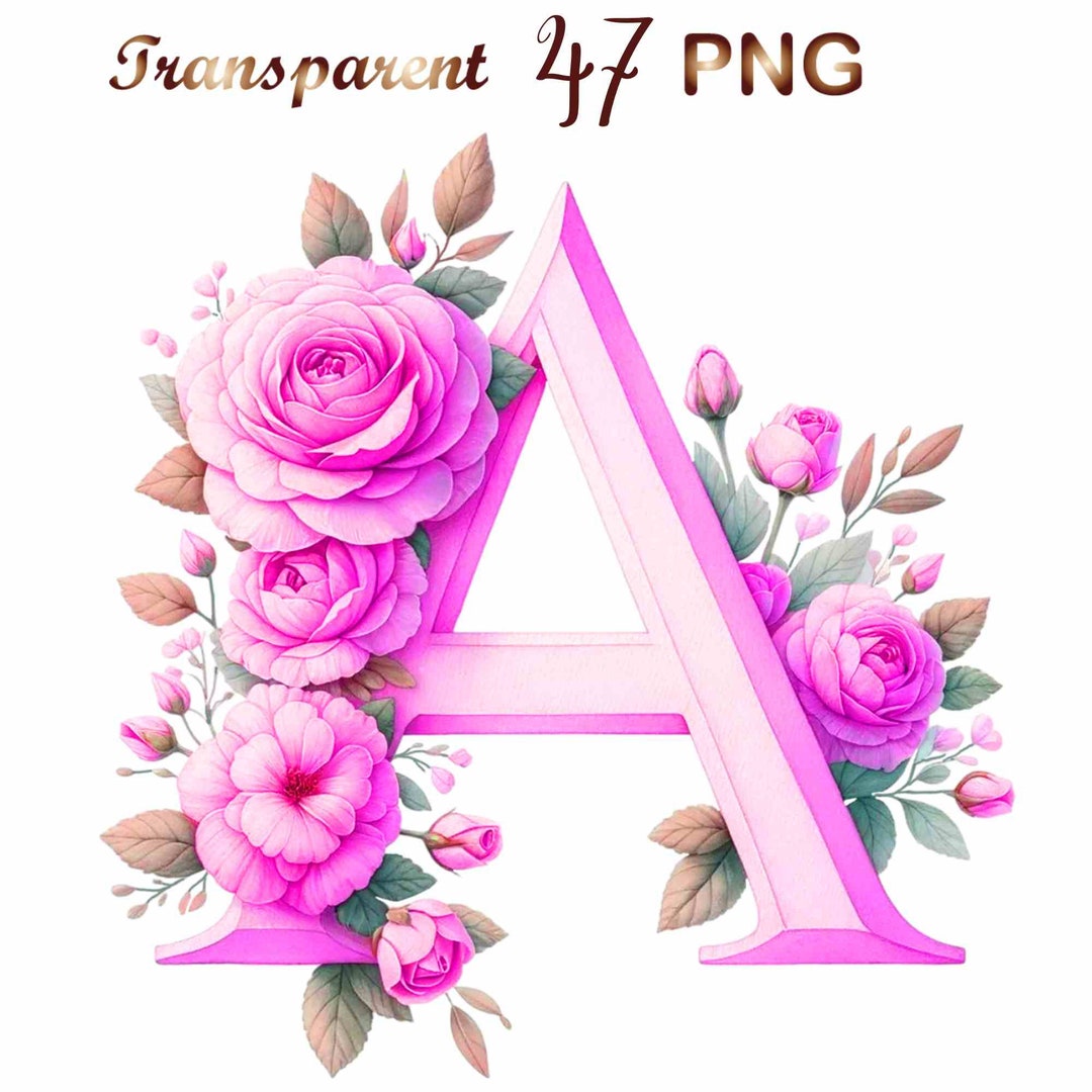 47 PNG, Watercolor Purple Floral Alphabet Collection Clipart,pink ...