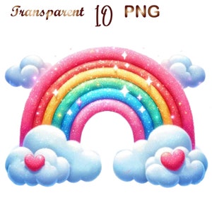 10 Rainbow Clipart Bundle Png,sun,clouds,rainbow Png, Glitter Rainbow ...