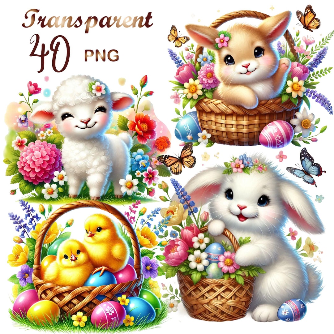 40 PNG Easter Clipart Bundle, Spring Festive Easter Graphics Designs ...
