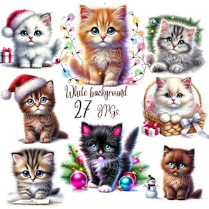 27 JPG, Christmas Kitten Clipart Bundle, Christmas Cat Clipart, Holiday ...