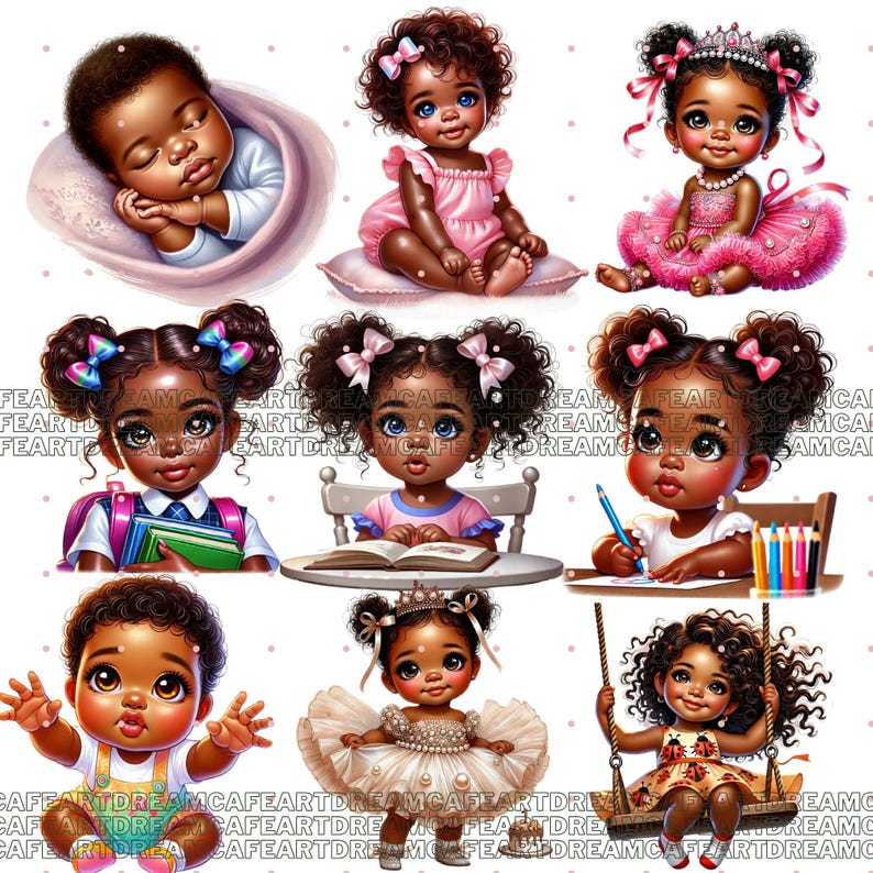 70 PNG Beautiful Black Kids Clipart Bundle | African American Boys ...