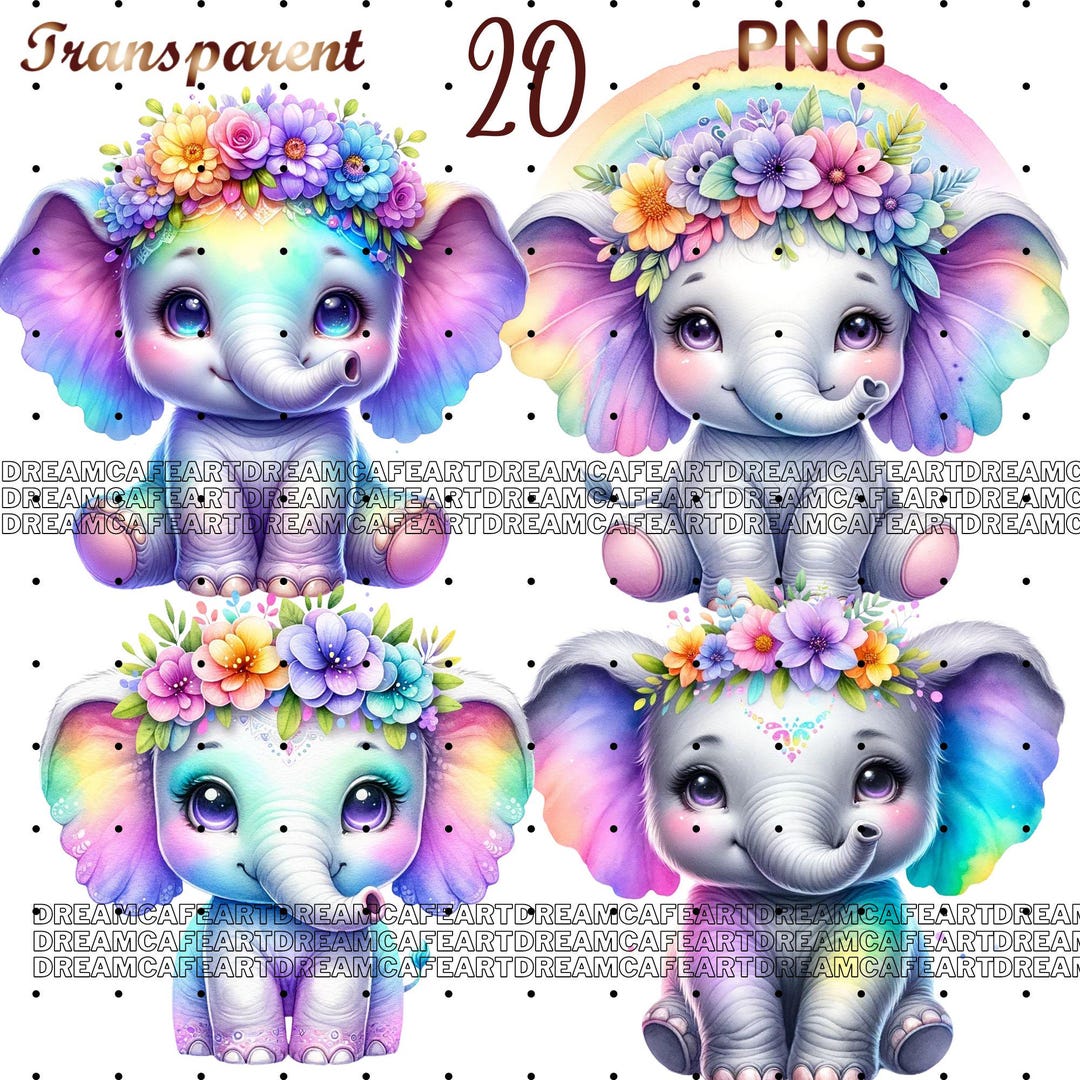 20 PNG, Elephant Clipart Bundle, Flower Baby Elephant Sublimation ...