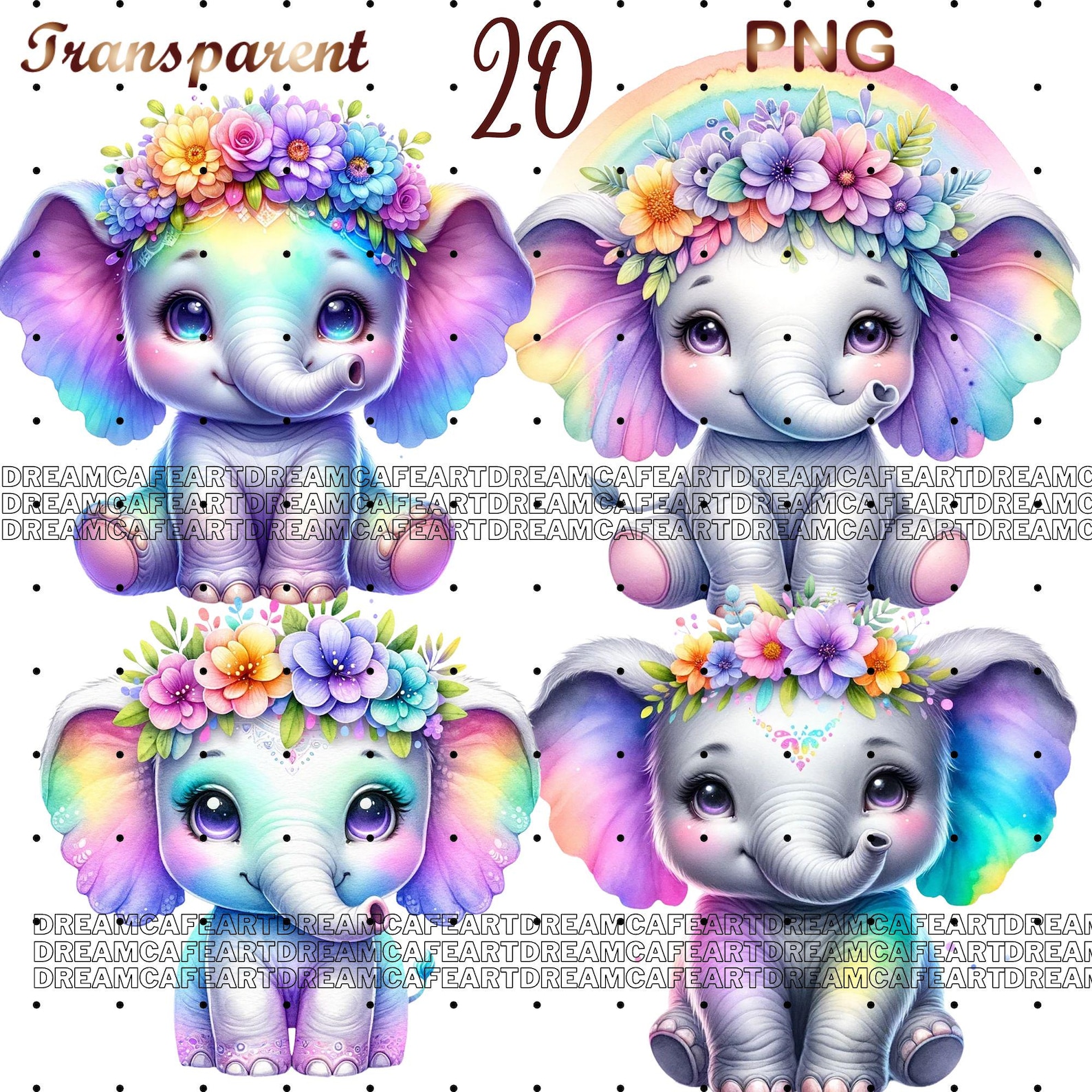 20 PNG, Elephant Clipart Bundle, Flower Baby Elephant Sublimation ...