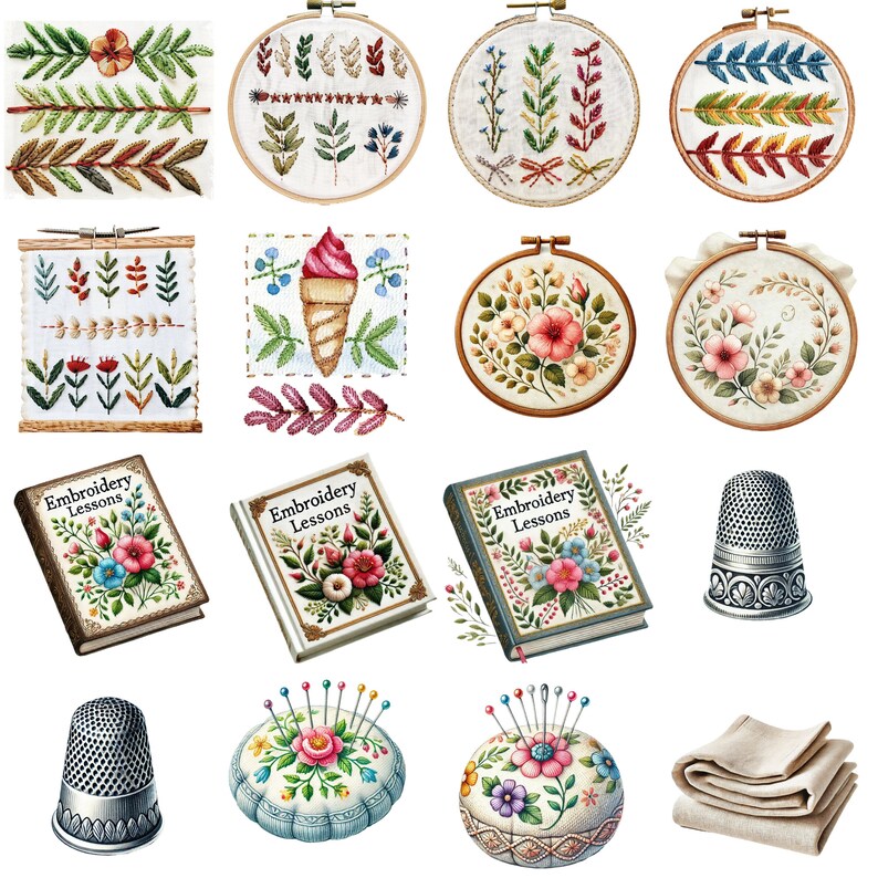 38 Png,embroidery Clipart Bundle,needlework Clipart Bundle, Vintage ...