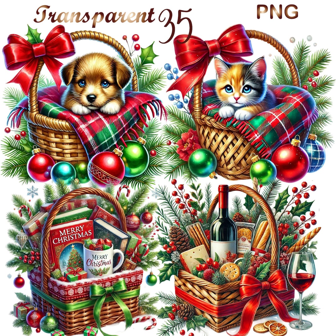 35 PNG Set 2 Christmas Baskets Clipart Bundle, Holiday Festive Gift ...