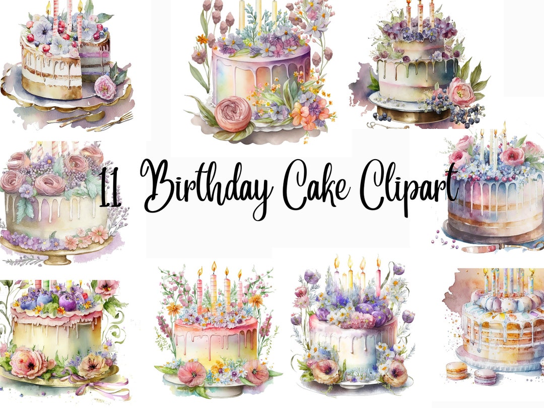 11 Colorful Birthday Cake Clipart - High Quality Jpgs - Digital Planner ...