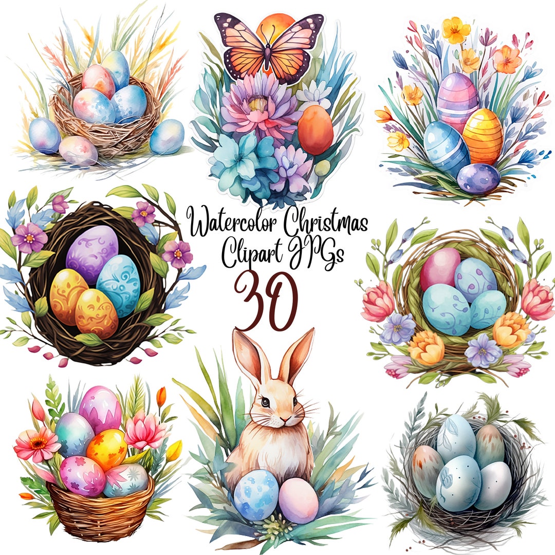 30 Watercolor Easter Clipart, Jpgs, Easter Basket Clipart, Easter ...