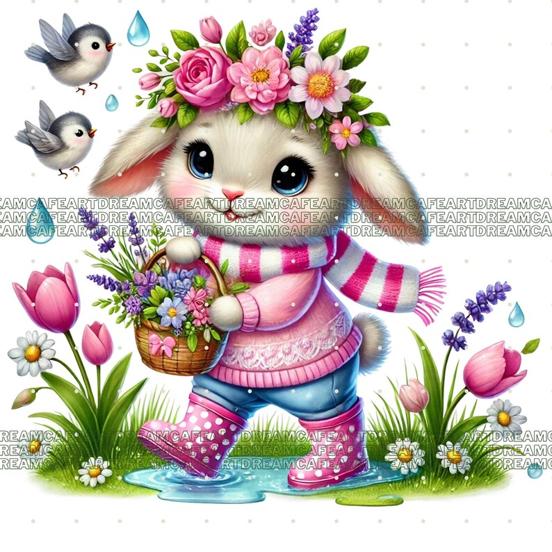 30 PNG Spring Baby Bunny Clipart, Cute Bunny PNG Bundle, Hello Spring ...