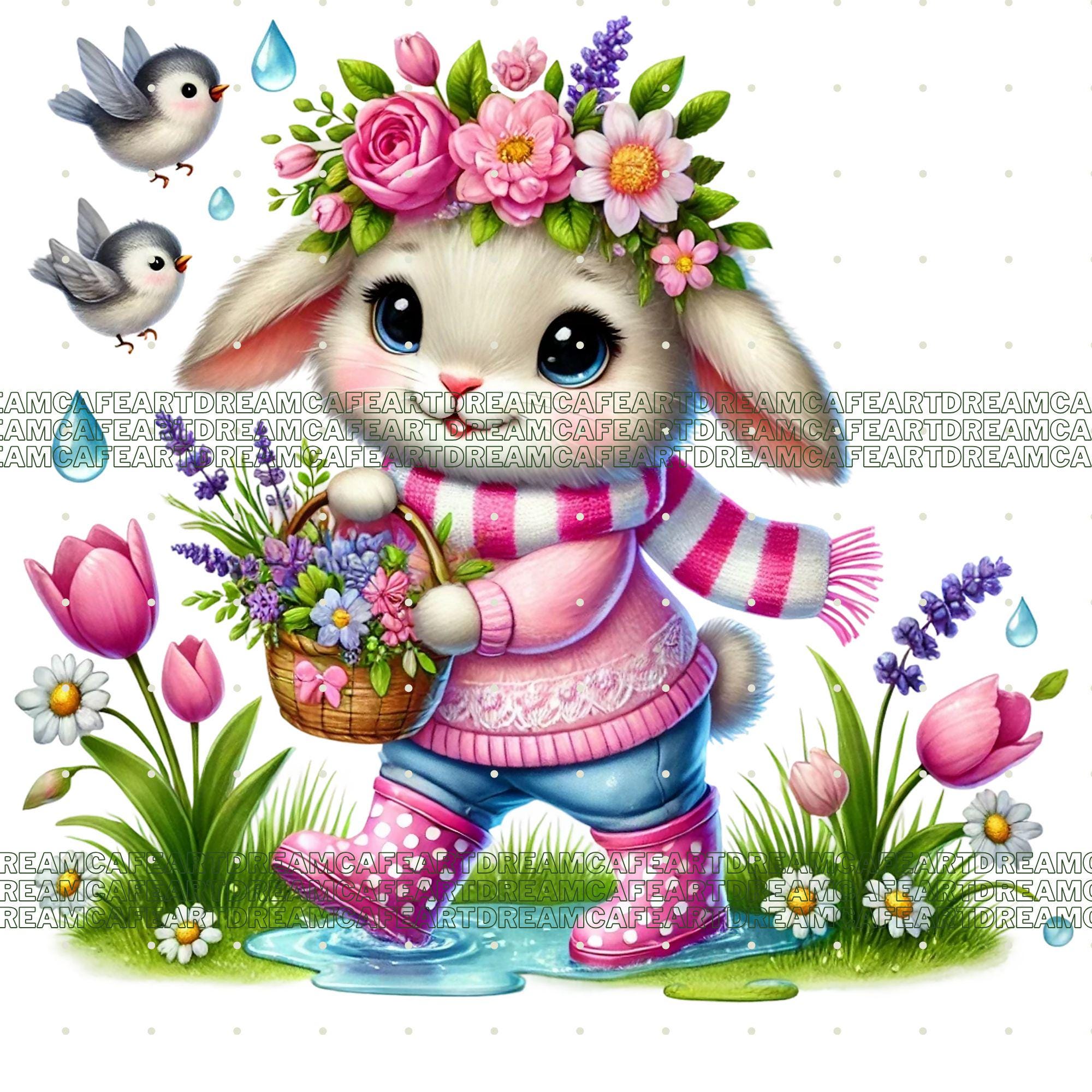 30 PNG Spring Baby Bunny Clipart, Cute Bunny PNG Bundle, Hello Spring ...