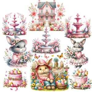 50 PNG, Easter Village Clipart Bundle, Easter Gnome Clipart, Pink ...