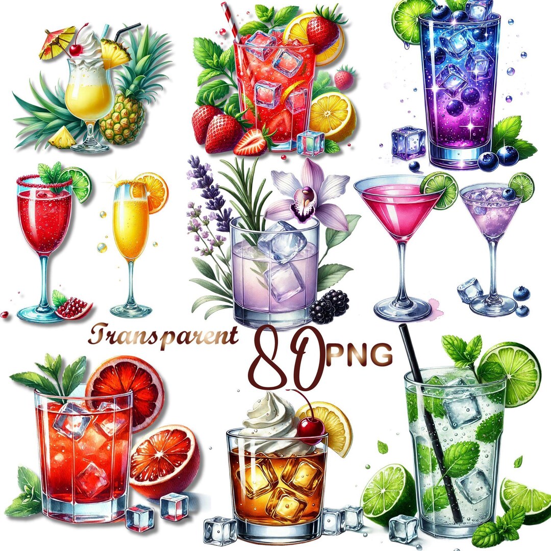 80 PNG Cocktails Clipart Bundle, Set 1 Cocktails & Mocktails Graphics ...