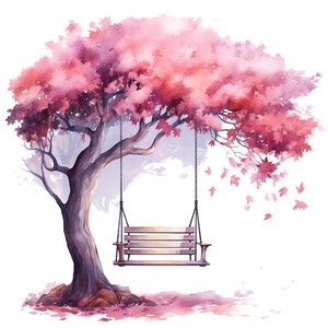 14 Tree Swings Clipart, Png,watercolor Spring Landscape Clipart,cute ...