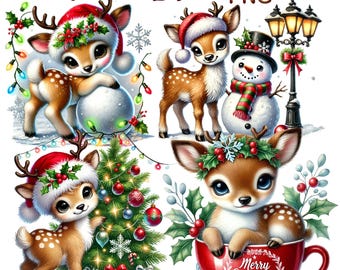 Christmas Reindeer Clipart Bundle, Festive Reindeer Graphics Designs ...
