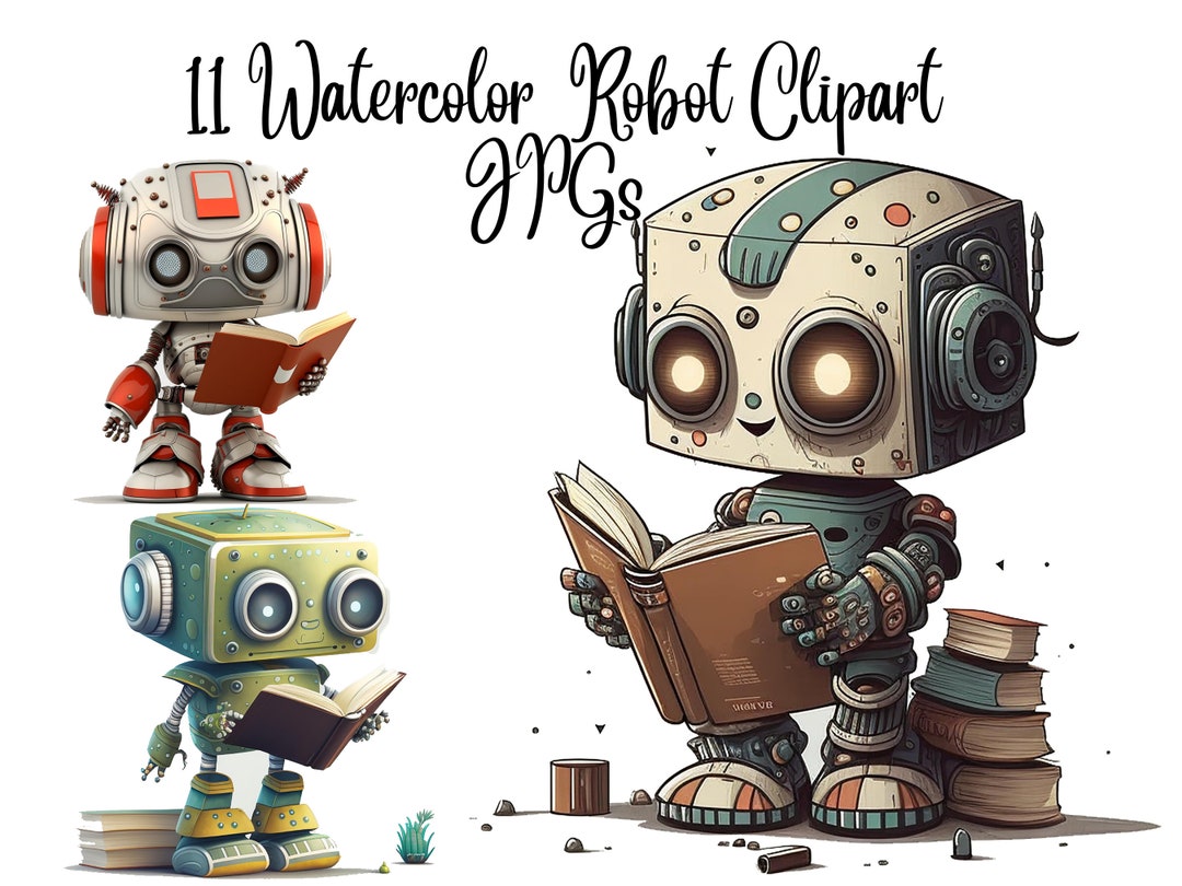 11 Watercolor Robot Clipart, Cute Robot Clipart, Robot Clip Art, Robot ...