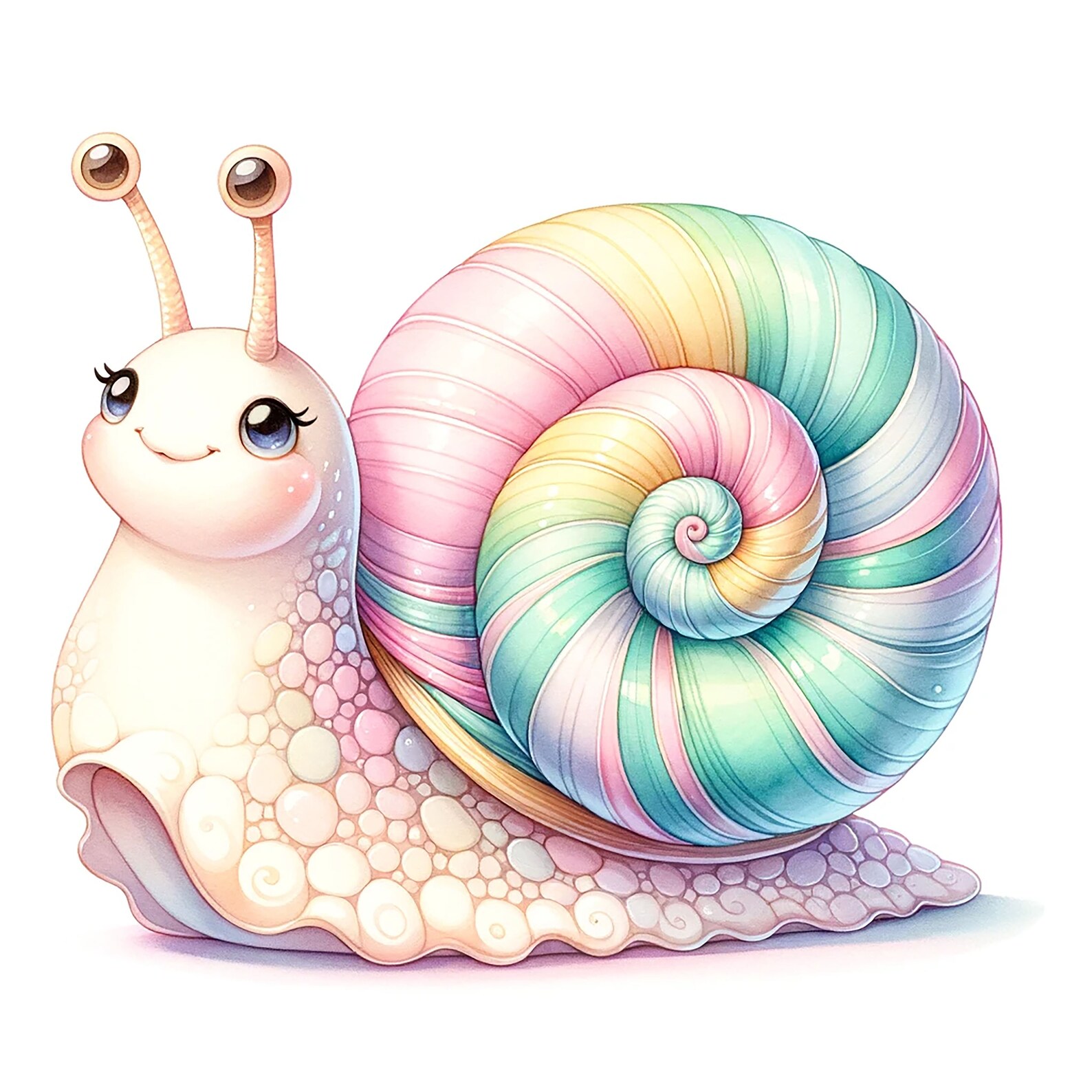 20 PNG, Pastel Watercolor Snail Clipart Bundle, Cute Snail Clipart ...
