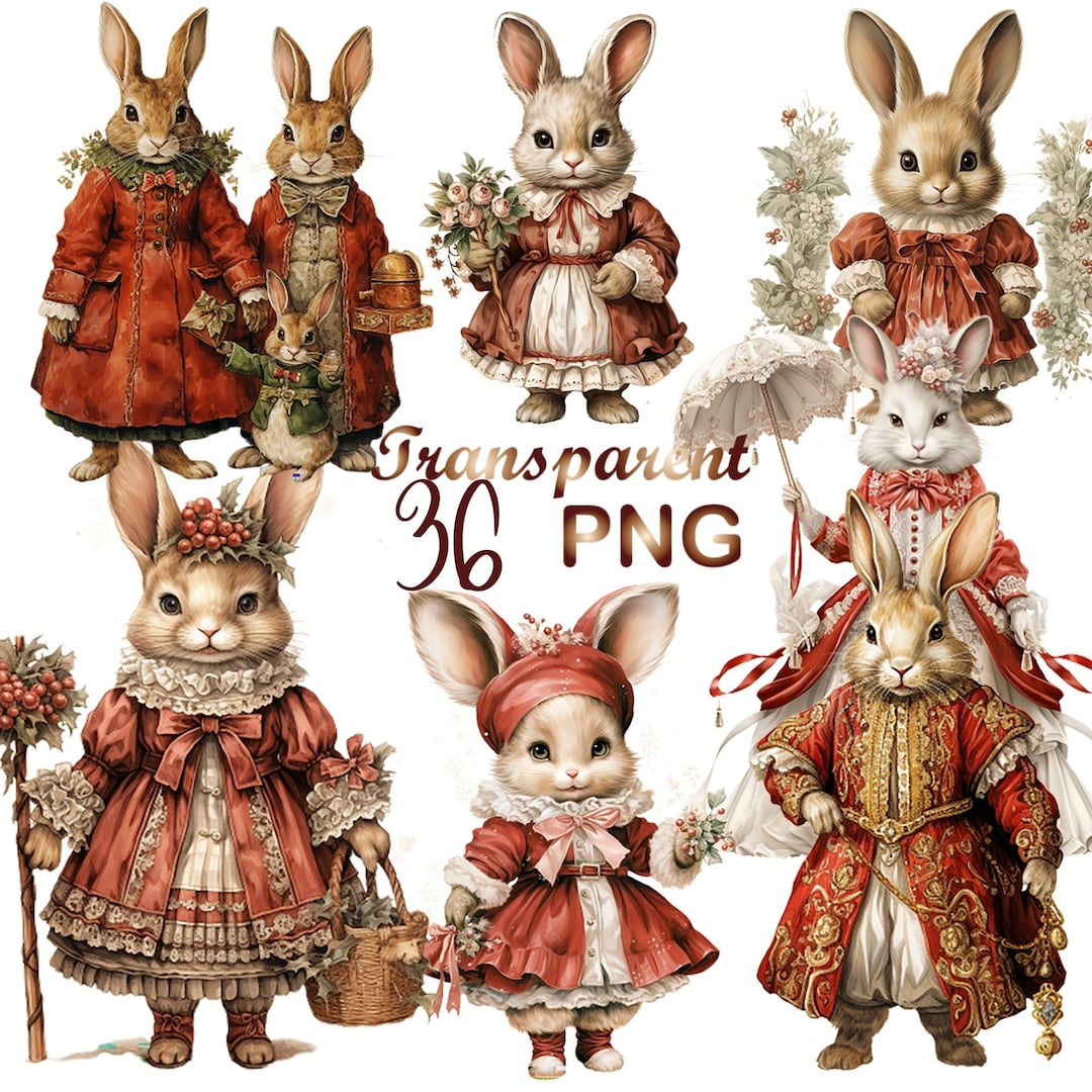 36 Fairytale Rabbit Clipart Bundle,png,fairy Tale Animal Clip Art ...