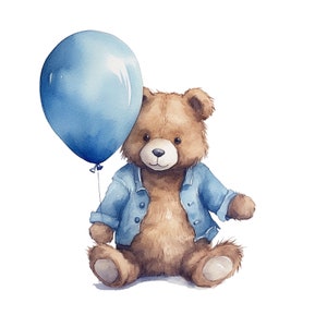 12 Teddy Bear Blue Balloon Jpgs, High Quality, Digital Planner, Paper ...