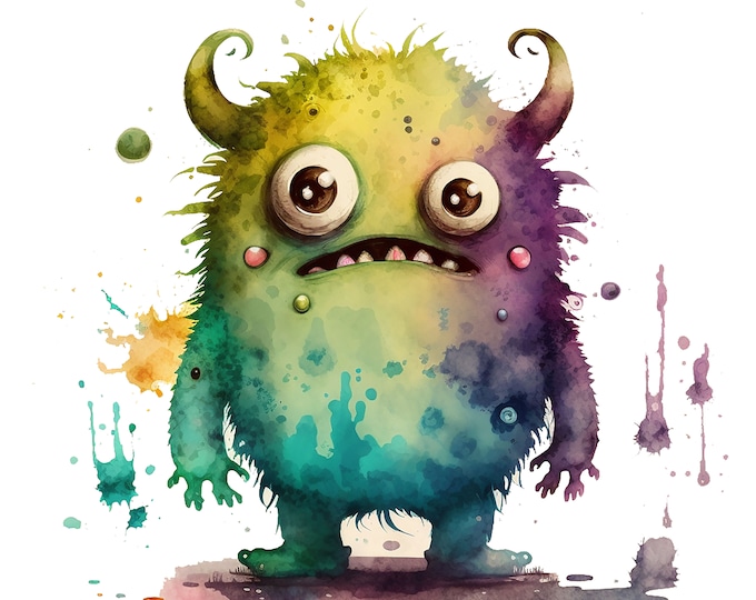 Monster Watercolor Clipart, Cute Digital Creatures PNG, Party Invites ...