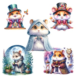 24 PNG, Watercolor Hamster Magician Clipart Bundle, Hamster Clipart ...