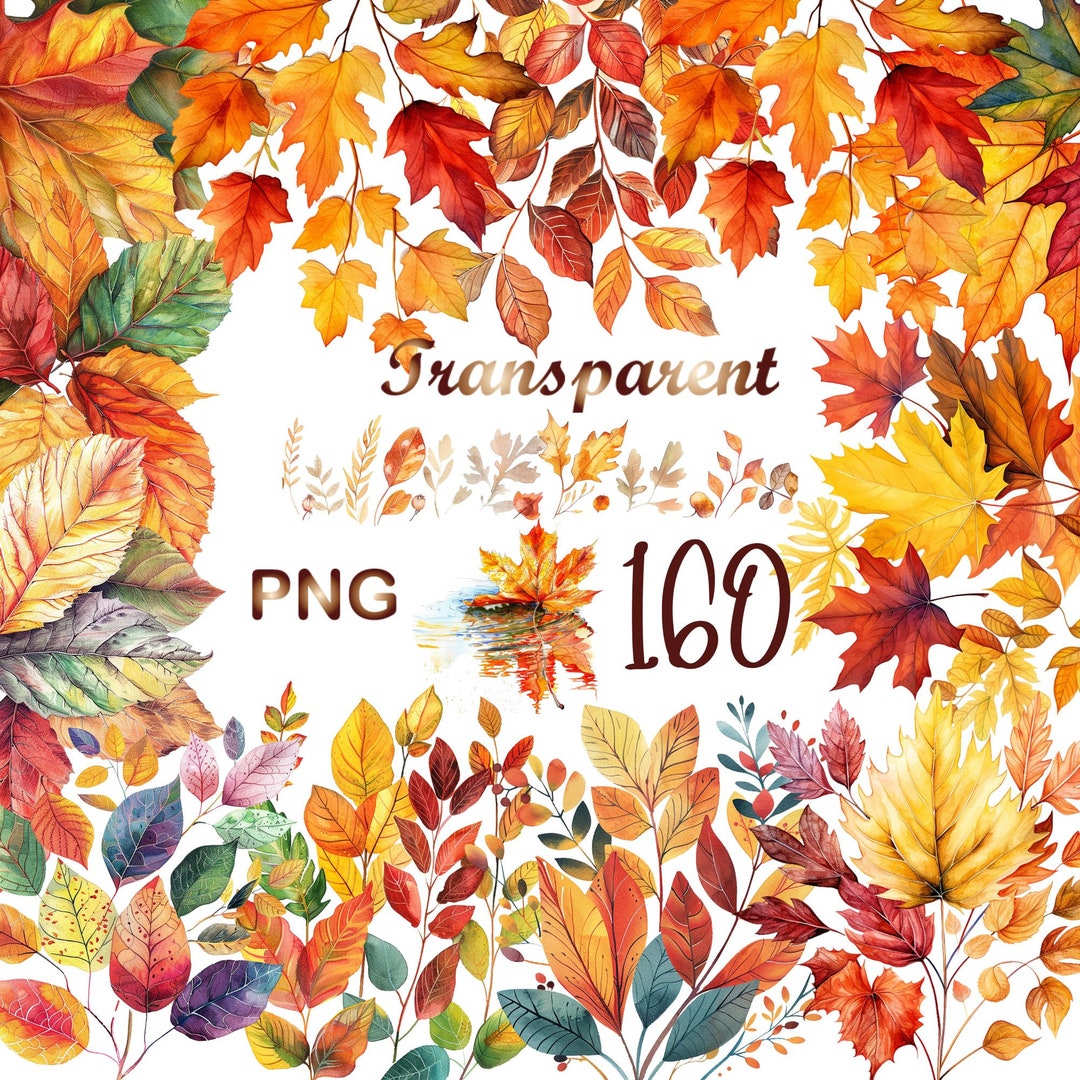 160 PNG, Watercolor Autumn Clipart Bundle, Autumn Leaves Clipart,autumn ...
