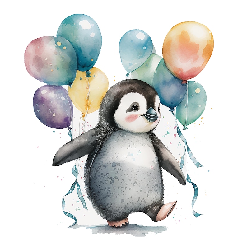 12 Penguin With Baloons Clipart, Penguin Clipart,cute Penguins, Jpgs ...