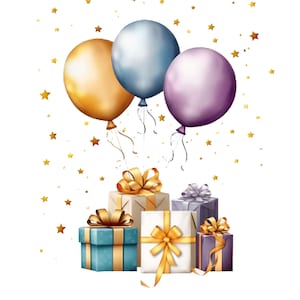 11 PNG. Watercolor Birthday Clipart, Happy Birthday Bundl, Balloons ...