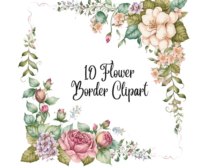 18 Flower Border MIX Clipart, Floral Border Bundle, Digital Clipart ...