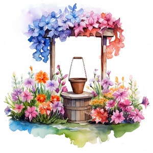 25 Water Well Clipart Pngs, Watercolor Spring Wells Clipart, Nursery ...
