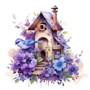 14 Bird Houses Clipart,jpgs,cute Birdhouses and Blossoms Clipart ...
