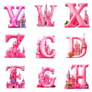 44 Alphabet Letters Clipart,png,pink Princess Fairy Tale Castle Letters ...