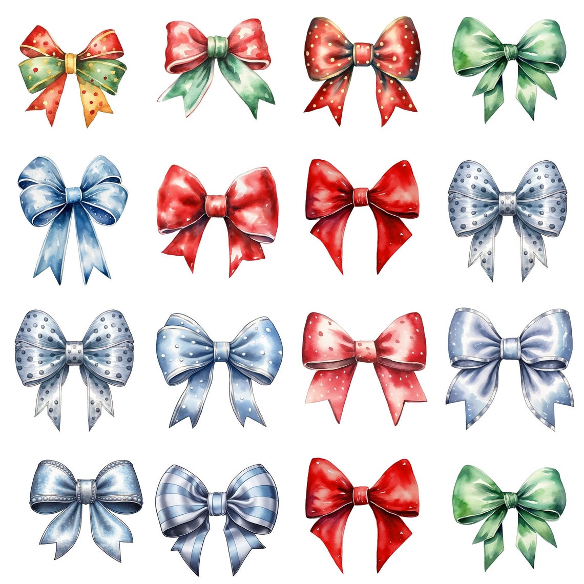 40 PNG, Watercolor Bow Clipart Bundle, Clipart Bundle, Watercolor Cute ...