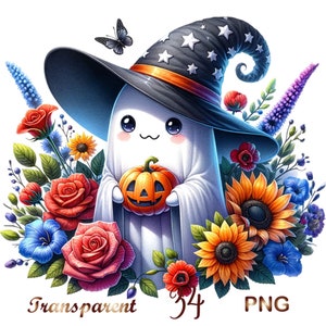 33 JPG, Watercolor Cute Ghost Clipart Bundle, Halloween Clipart Bundle ...