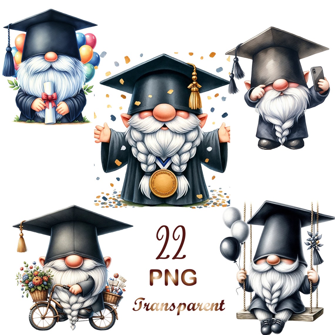 22 PNG, Graduation Gnome Clipart PNG Bundle, Graduation Gnome Clipart ...