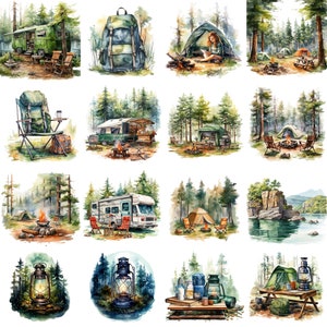 60 PNG Watercolor Camping Clipart,tent, Campfire, Lantern, Backpack ...