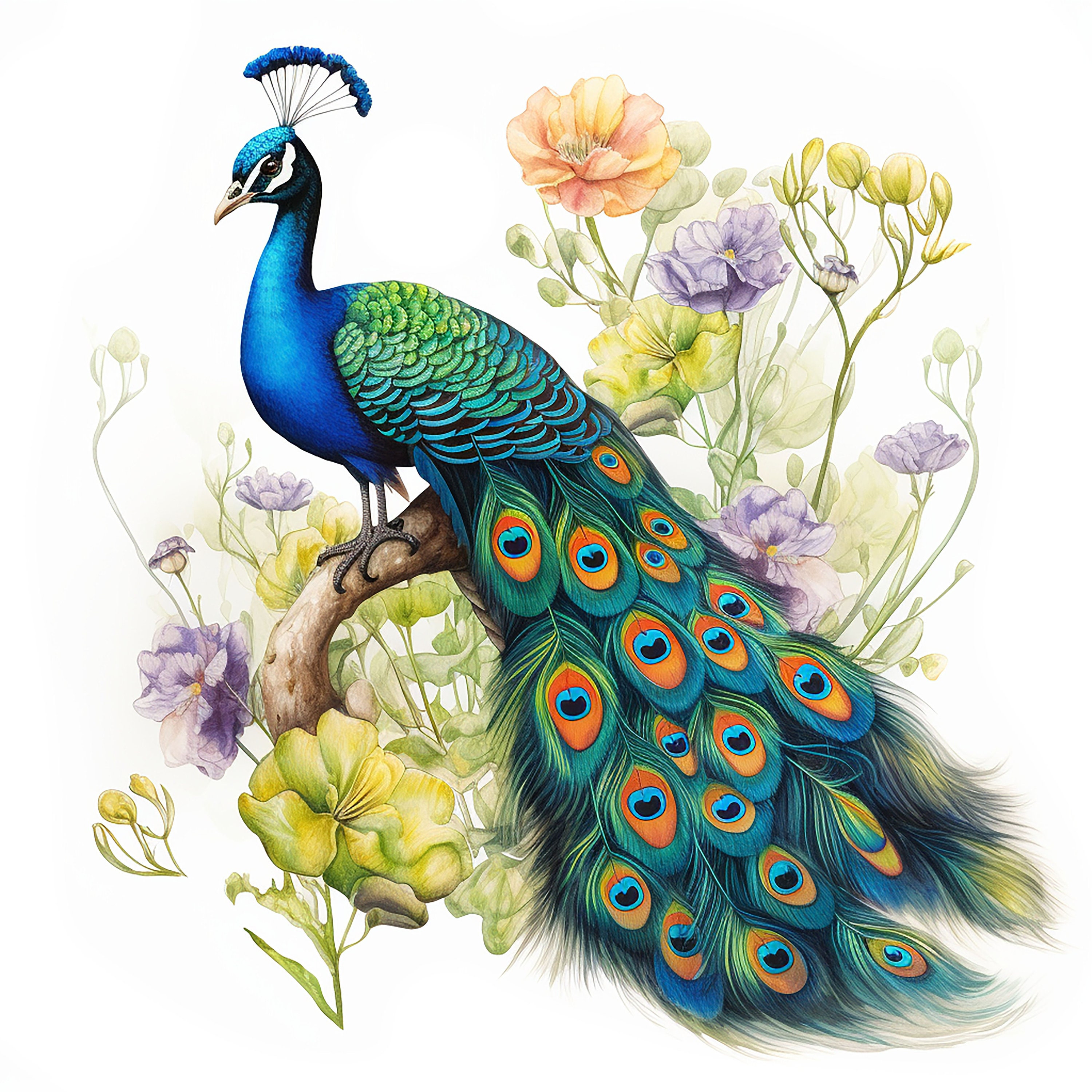 Watercolor Peacock Clipart: Spring Bird Art, High Resolution Jpgs ...