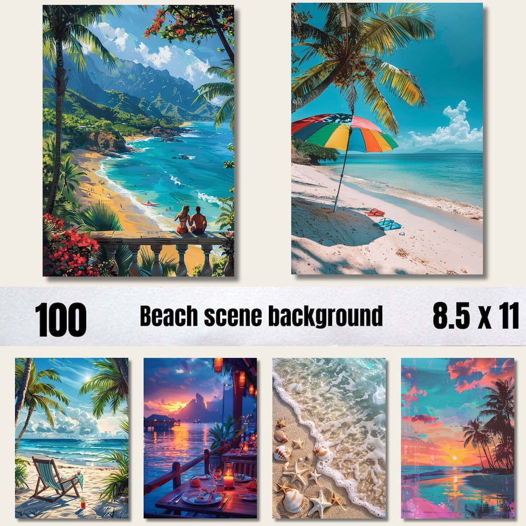 100 Beach Scene,printable Sunset Over the Beach Digital Paper,beach ...