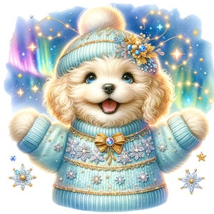 20 Jpgs, Winter Puppy Dog Clipart, Commercial Use, Watercolor Clipart ...