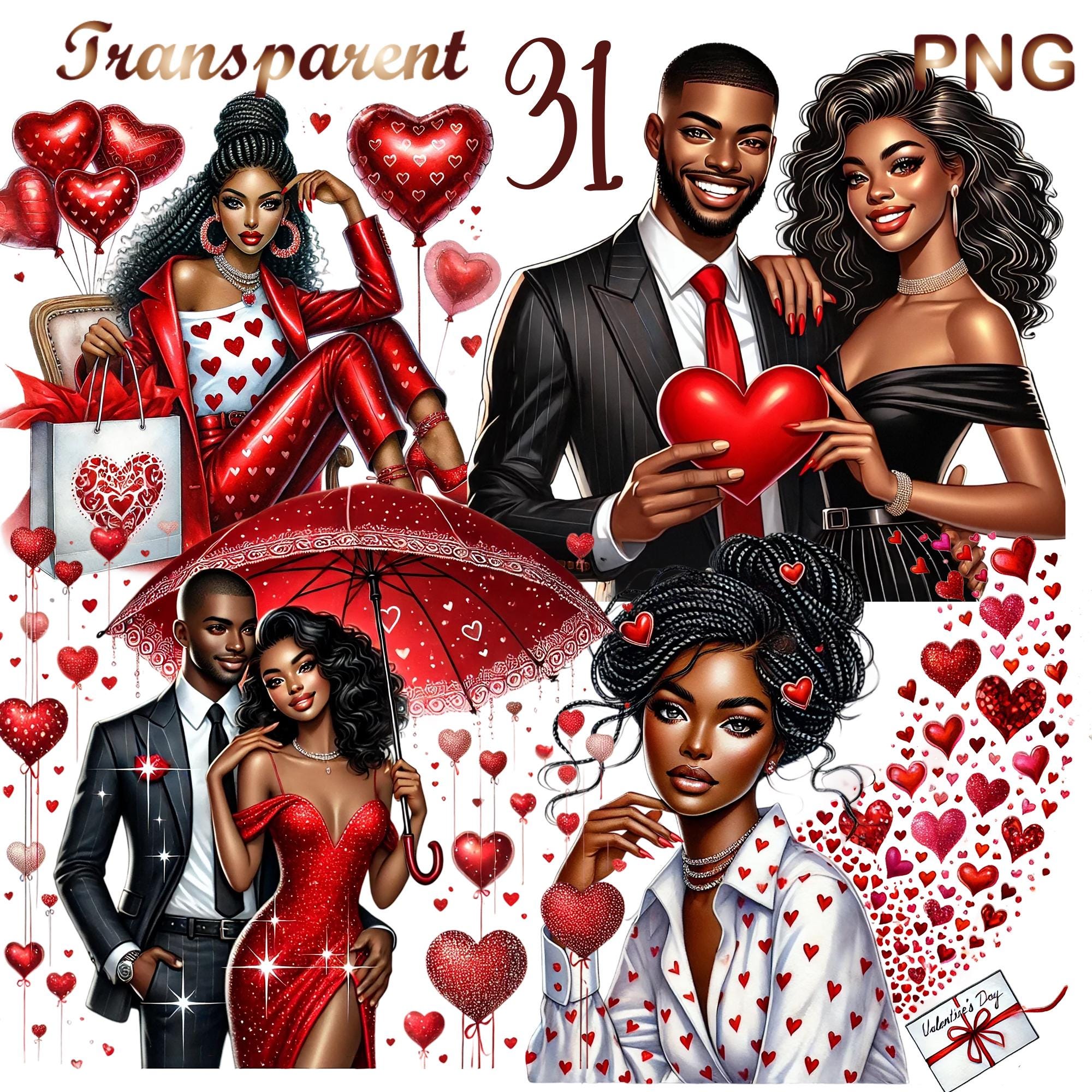 31 PNG Valentines Day Clipart Bundle, Valentines Black Girl Clipart ...
