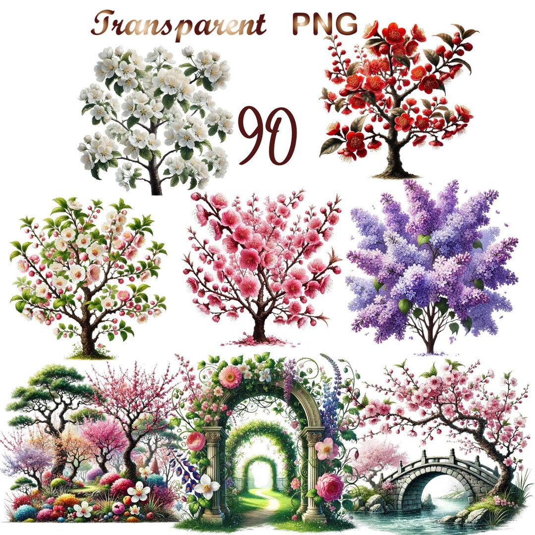 90 PNG Spring Tree Clipart Bundle | Floral Spring Tree Landscape ...