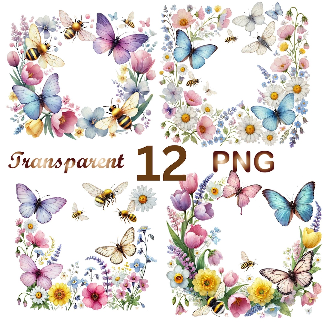 12 PNG/JPG Flower Frame Clipart Bundle - Spring Floral Frames ...