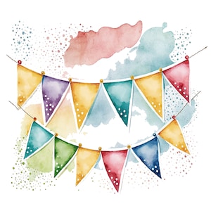 10 Watercolor Bunting Clipart, Birthday Clipart,jpgs, Commercial Use ...
