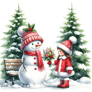 40PNG Watercolor Snowman Cuteness Clipart Bundle, Christmas Holiday ...