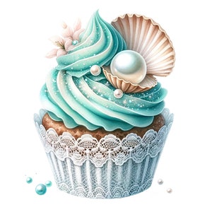 50 PNG, Summer Flowers Cupcake Clipart,watercolor Beach,watercolor ...