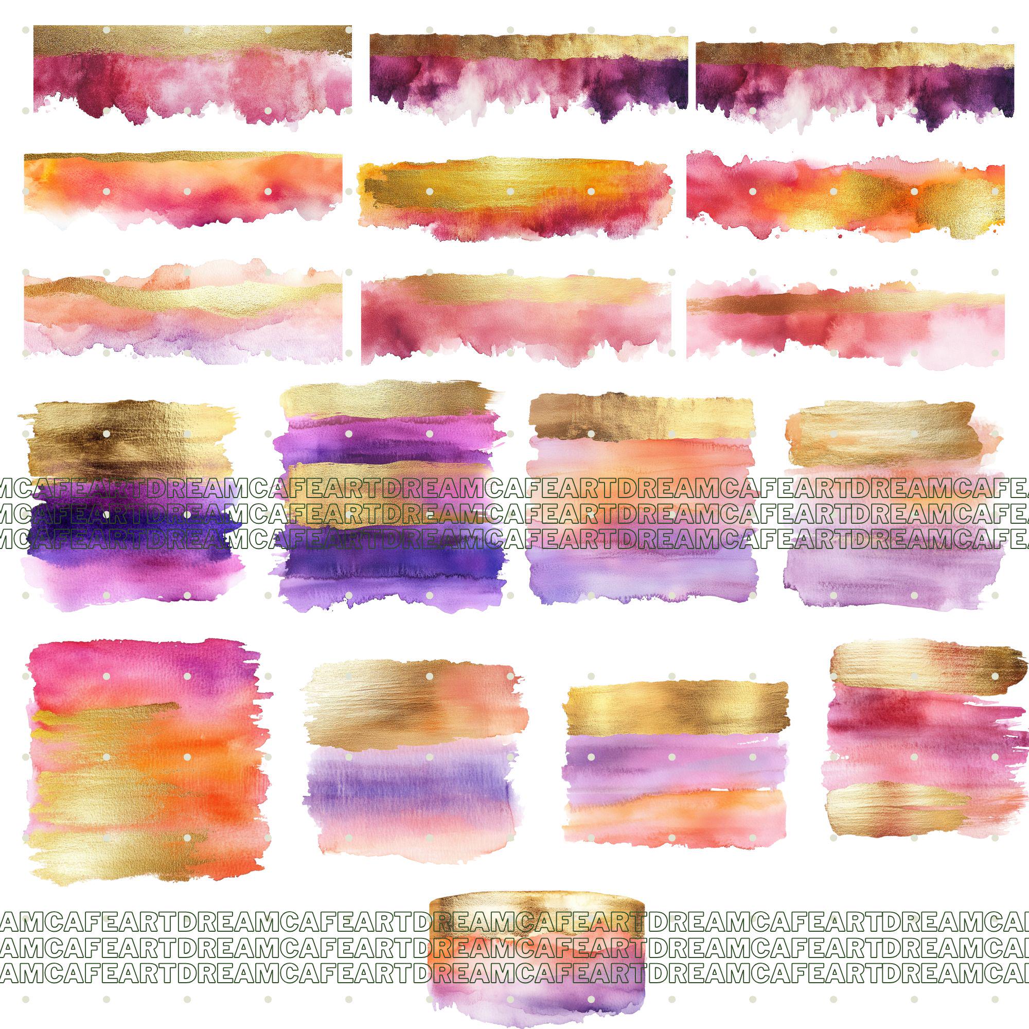 Watercolor Brush Strokes Clipart Set: Gold & Boho PNG (digital Download ...