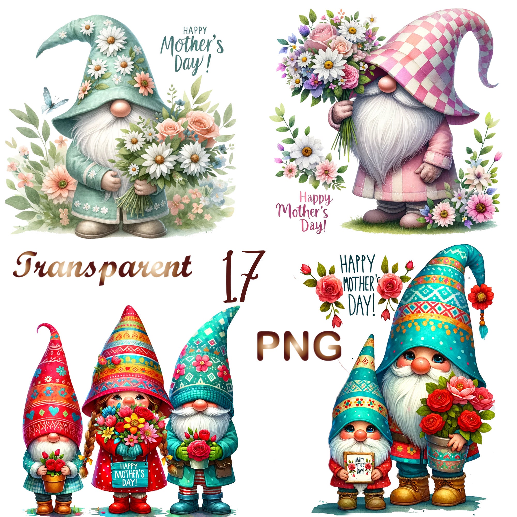 17 Mother's Day Gnome Bundle Png, Gnome Graphics, Spring PNG ...