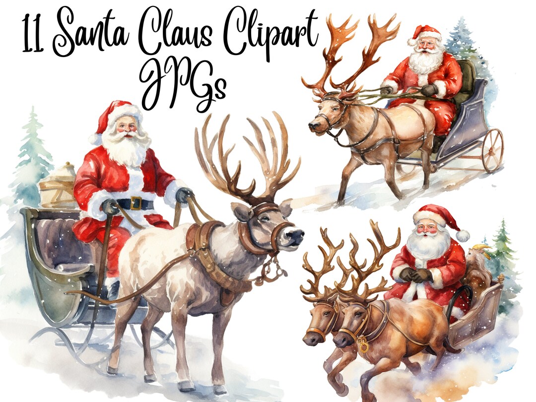 11 Jpgs, Santa Claus Clipart, High Quality, Digital Download - Card ...