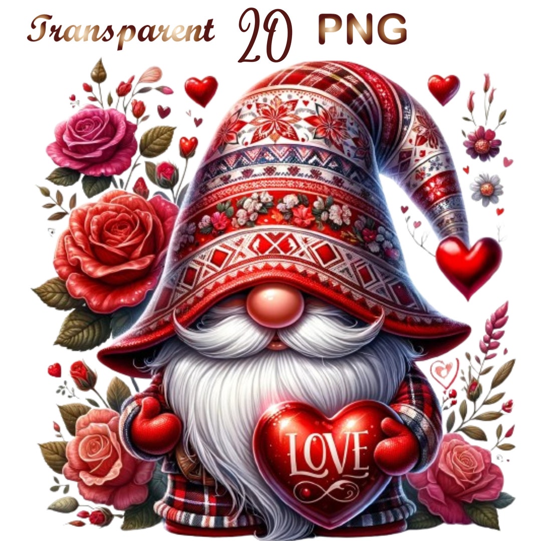 20 Cute Watercolor Valentine Gnome Png, Gnome Valentines Png, Valentine ...
