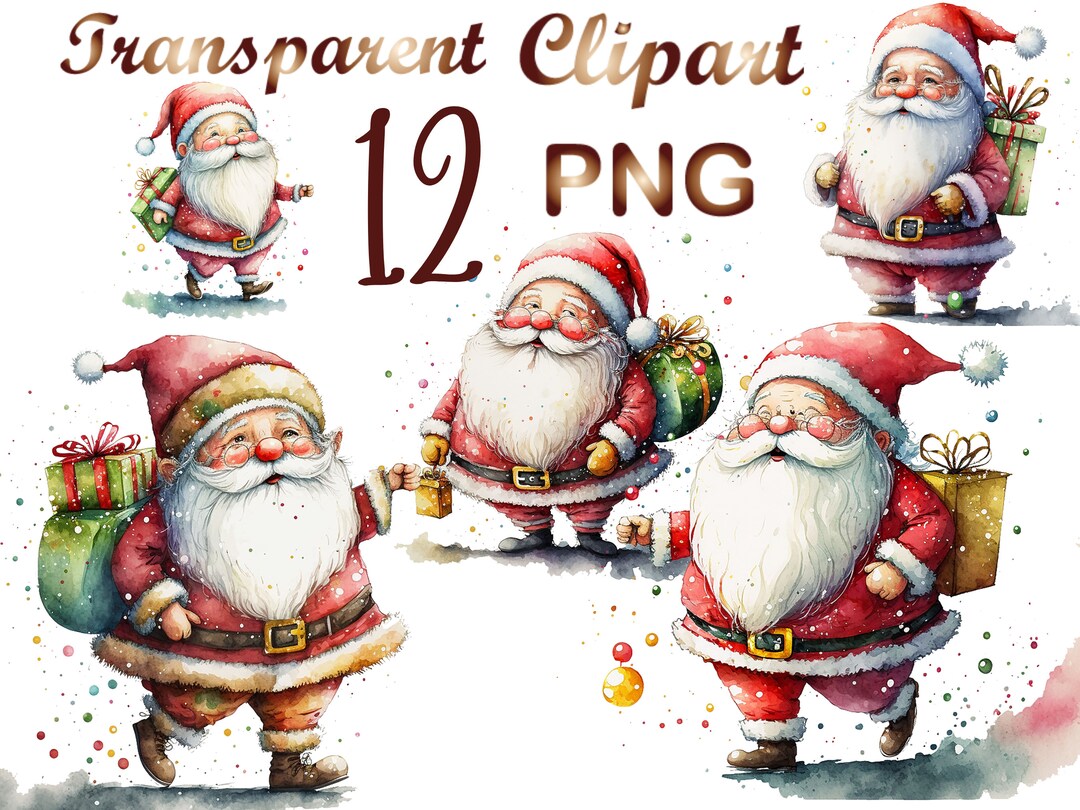 12 Santa Claus Clipart PNG, Christmas Clipart, Winter Clipart, Holiday ...