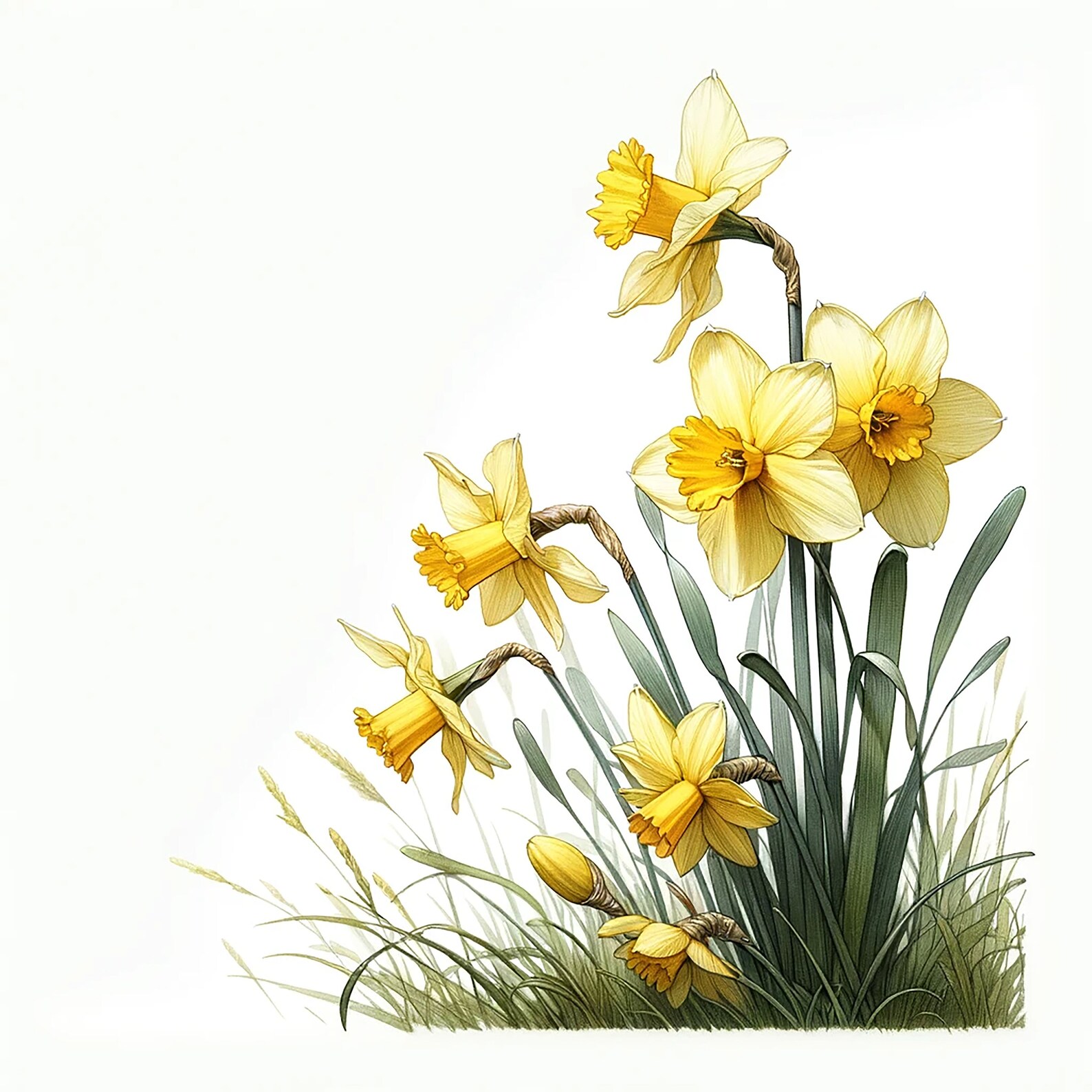 30 Jpgs Daffodil Clipart Bundle, Watercolor Daffodil Clipart, Floral ...