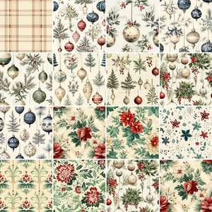 24 Seamless Christmas Vintage Digital Paper, Christmas Flower ...